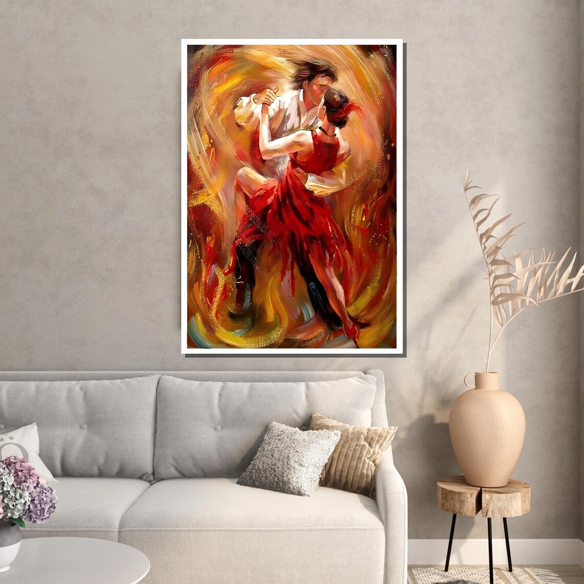 Fiery Tango Dance, Passionate Couple Painting, Vibrant Dance Art, Wall ...