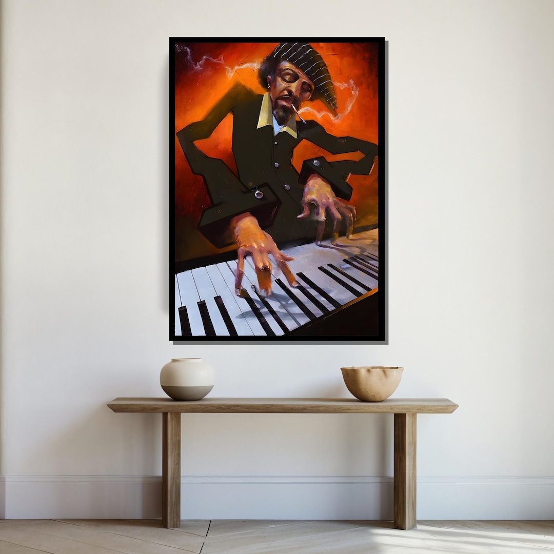 Jazz Pianist Canvas, Smoking Piano Player Art, Cool Jazz Music Wall ...