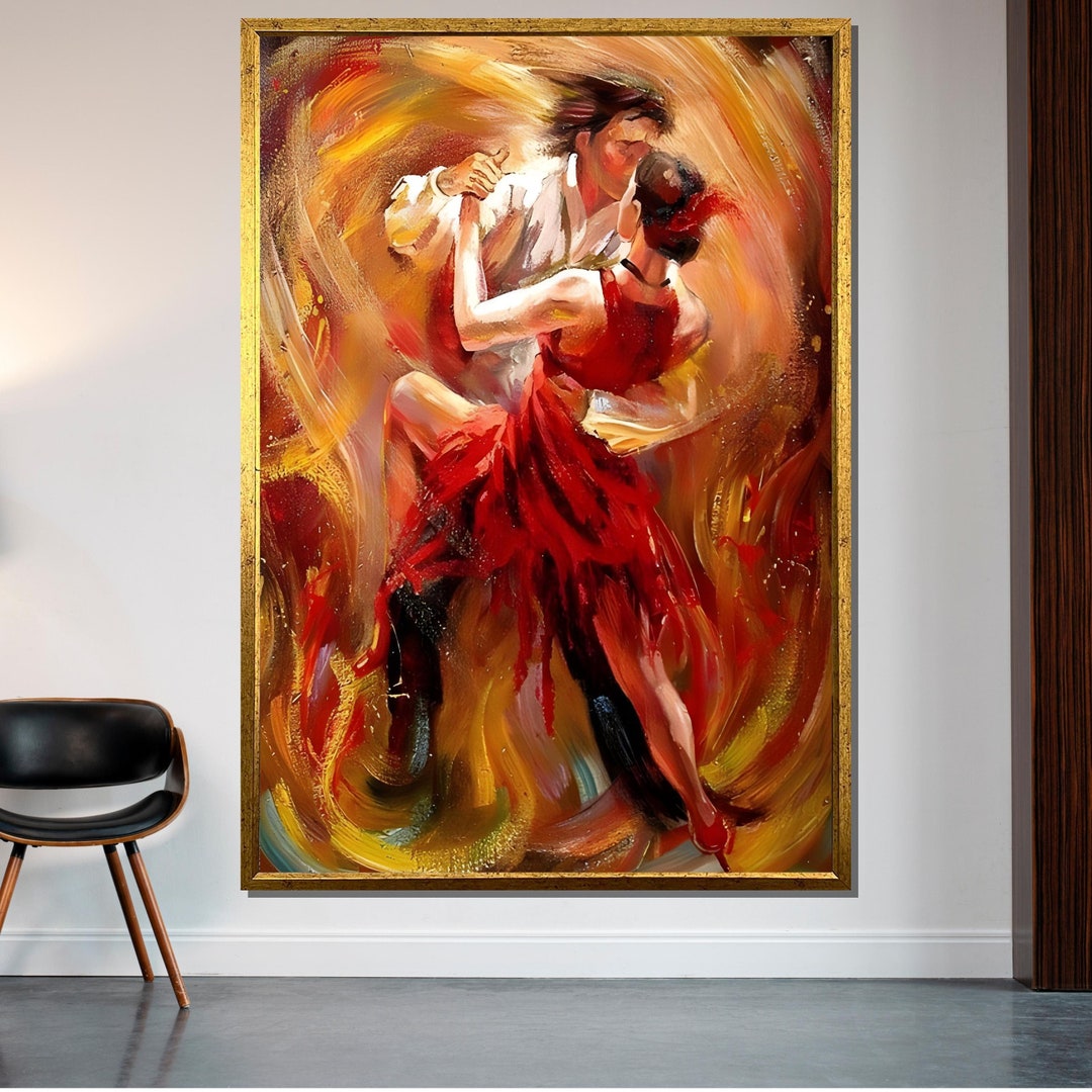 Fiery Tango Dance, Passionate Couple Painting, Vibrant Dance Art, Wall ...
