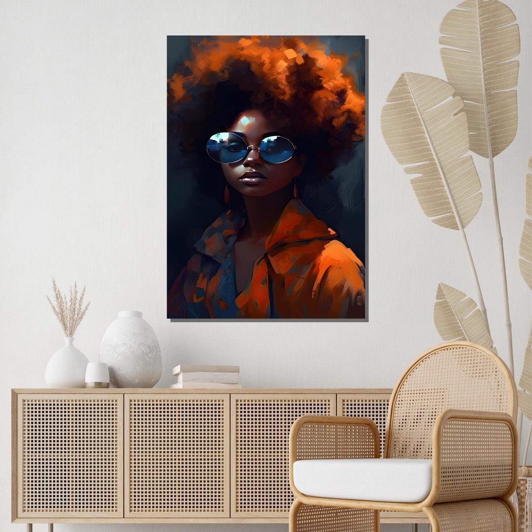 Afro Glam Portrait Canvas, Bold Fashion Artwork, Vibrant Afrocentric ...