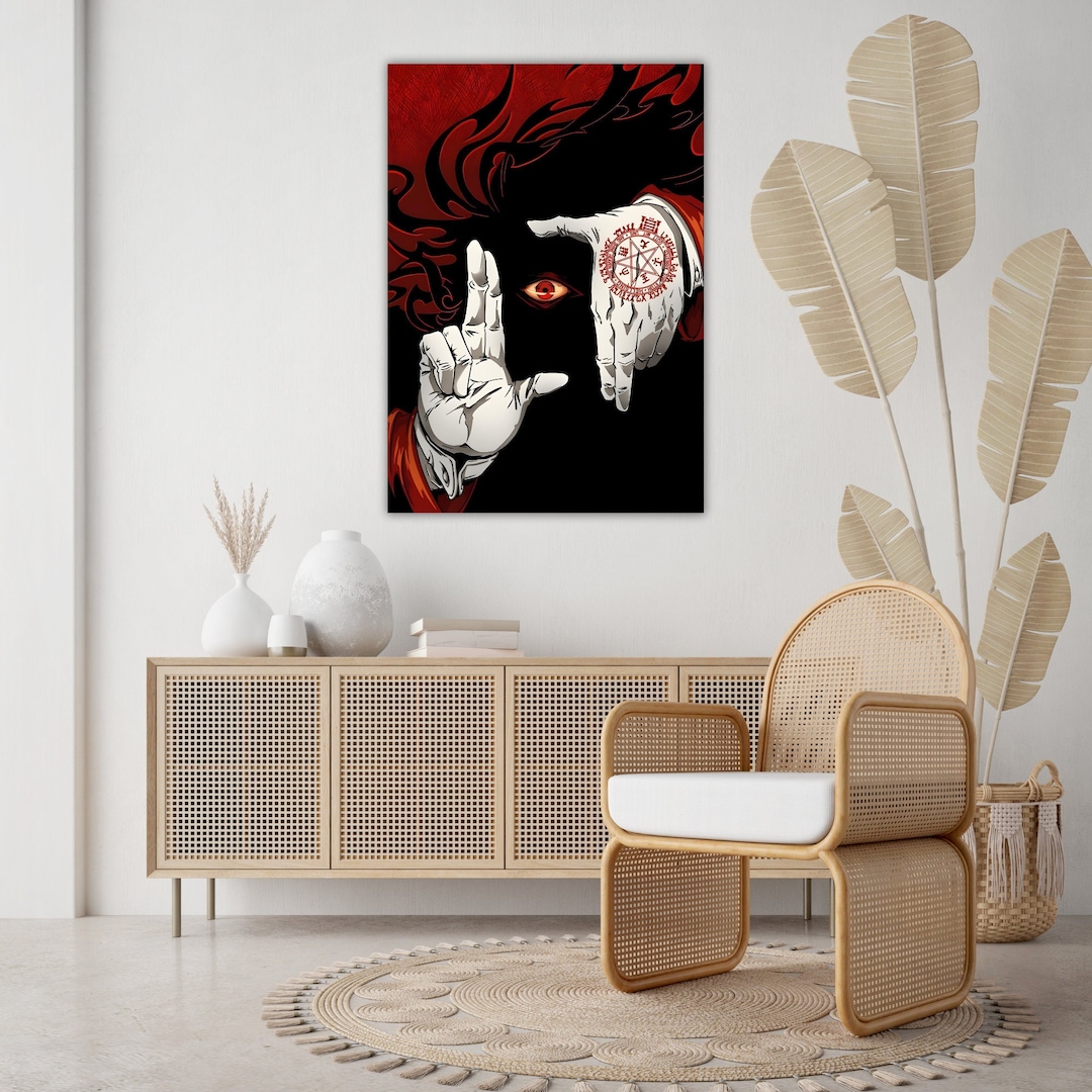 Arcane Eye Canvas, Red Seal Wall Art, Dark Anime Magic Poster, Symbolic ...