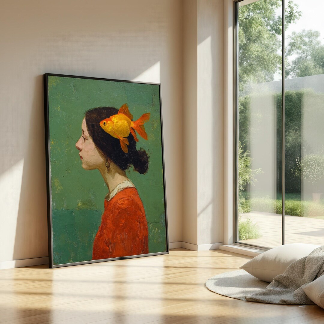 Surreal Profile Portrait With Goldfish, Contemporary Canvas Wall Art ...