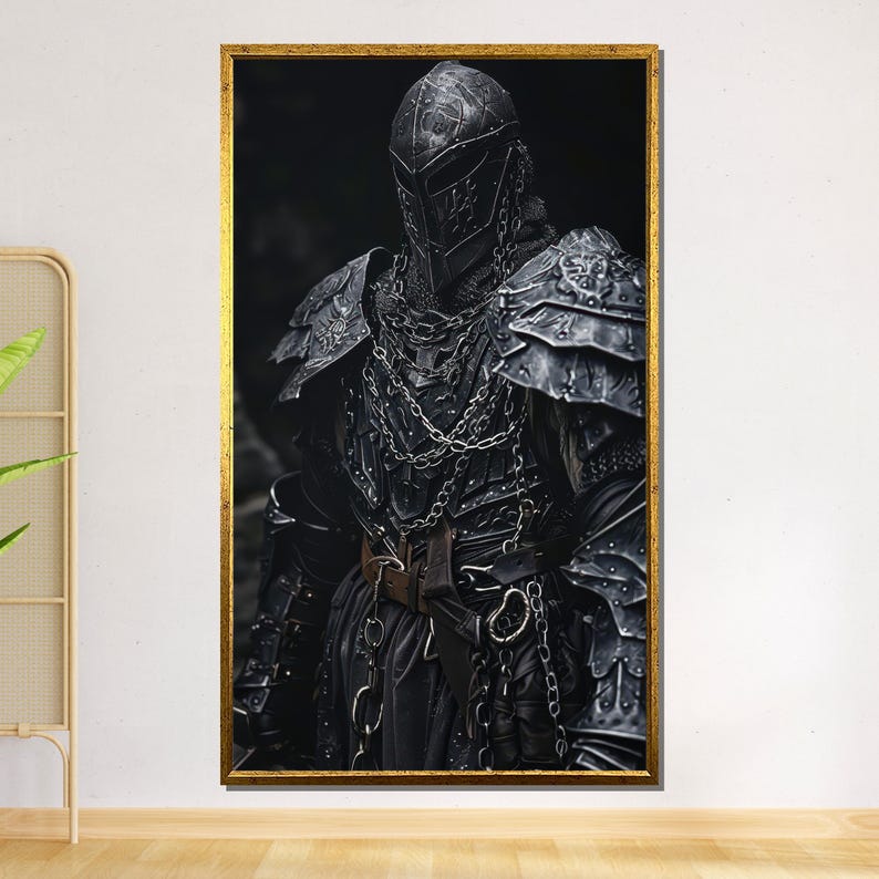 Dark Armored Knight Art, Gothic Warrior Canvas, Chains of the Fallen ...