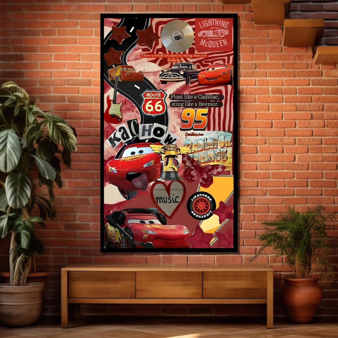 Lightning Mcqueen Collage, Cars Movie Wall Art, Route 66 Poster, Pixar ...