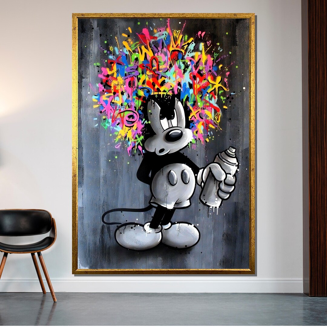 Graffiti Mouse Canvas, Mikey Mouse Banksy Artprint, Vibrant Urban Art ...