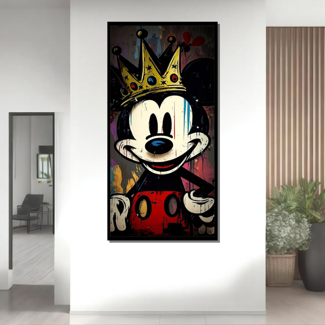 Mickey Mouse Graffiti Art, Crowned Mickey Wall Art, Pop Culture Canvas ...