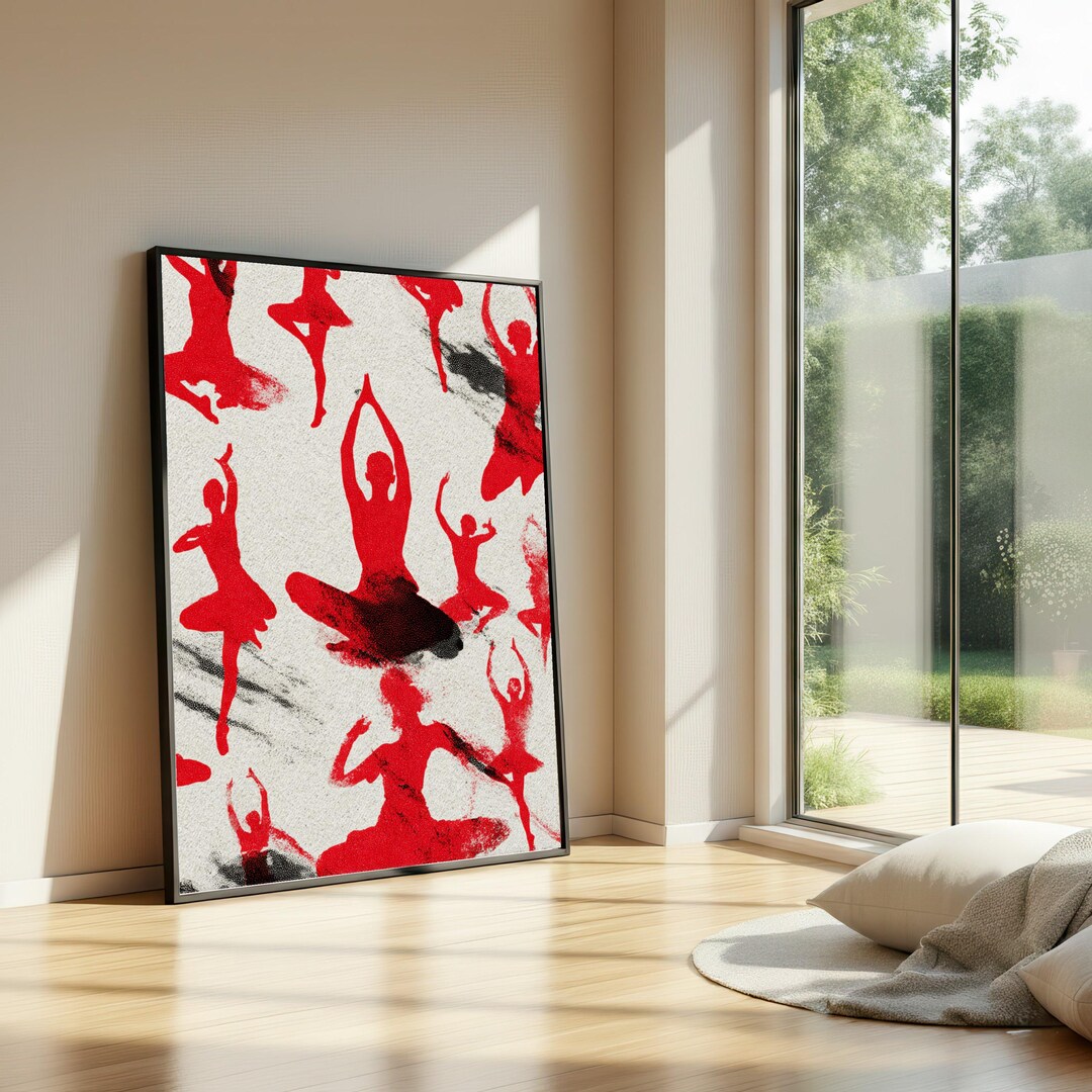 Dynamic Red Ballet Dancers Canvas Wall Art, Abstract Dance Silhouettes ...