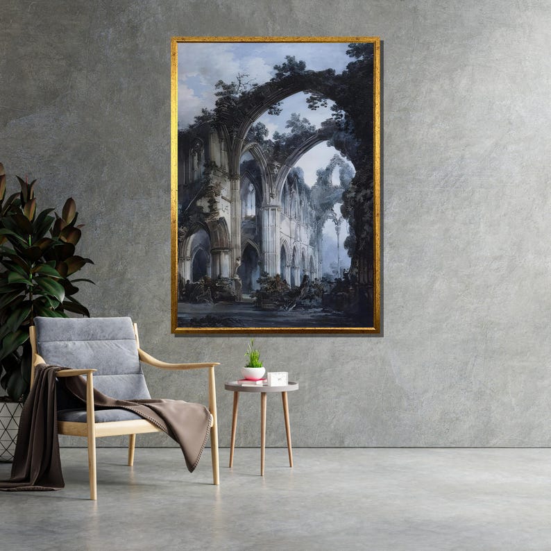 Ruins of Gothic Cathedral Canvas, Mystical Architecture Art Print ...