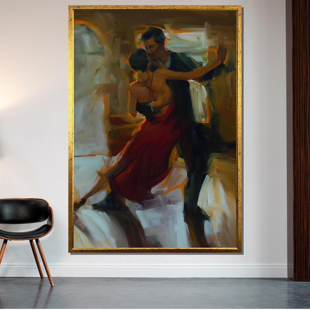 Intimate Tango Dance, Passionate Couple Painting, Elegant Dance Art ...