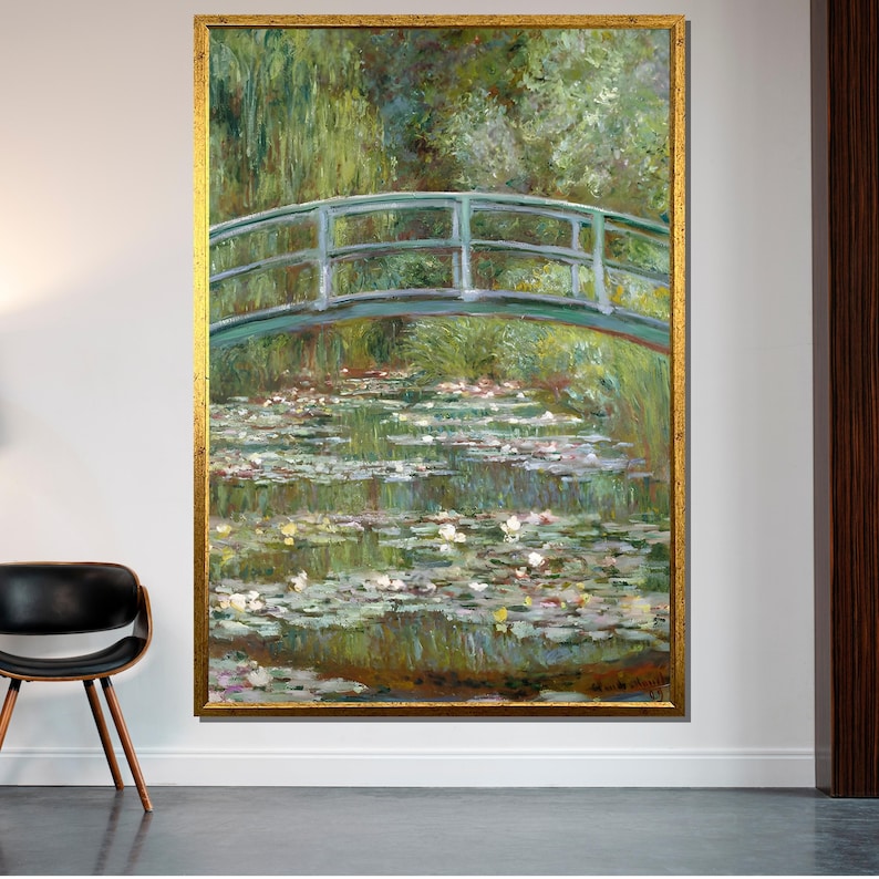 Monet Water Lilies and Japanese Bridge Canvas, Impressionist Art Print ...