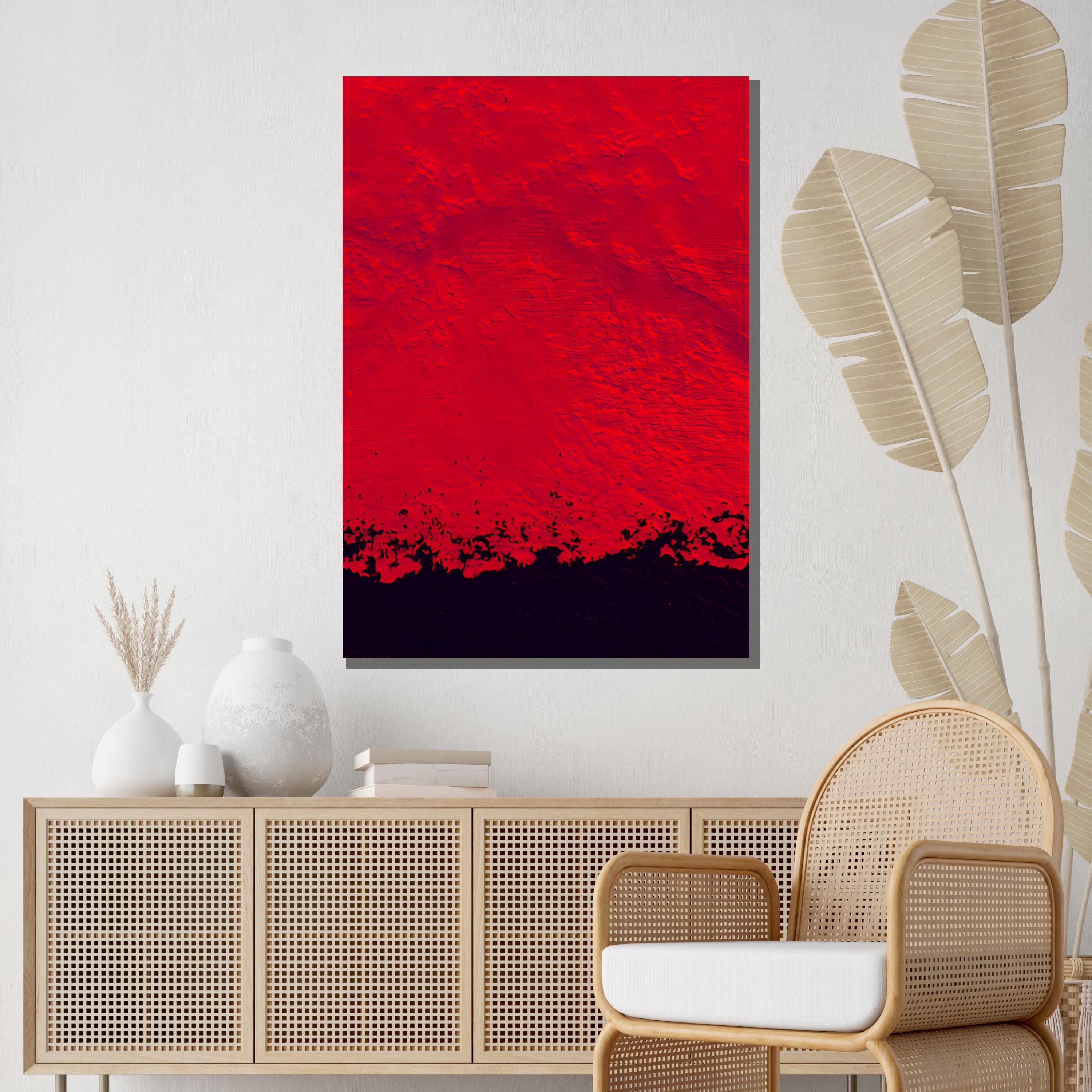 Intense Red Abstract Art, Bold Texture Canvas, Minimalist Red and Black ...