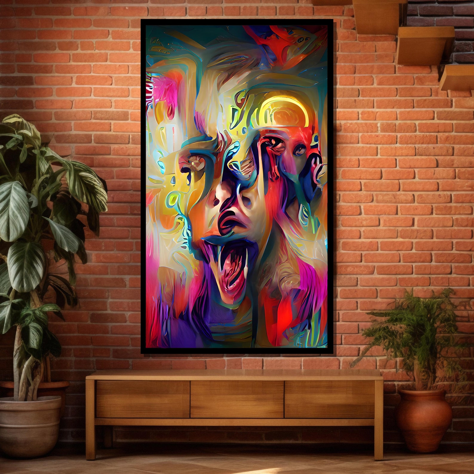 Abstract Expression Faces, Colorful Emotion Art, Vibrant Surreal Canvas ...