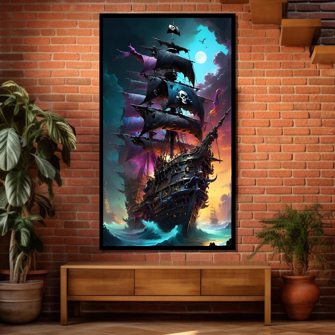 Ghostly Pirate Ship Art, Enchanted Sea Adventure Poster, Dark Fantasy ...
