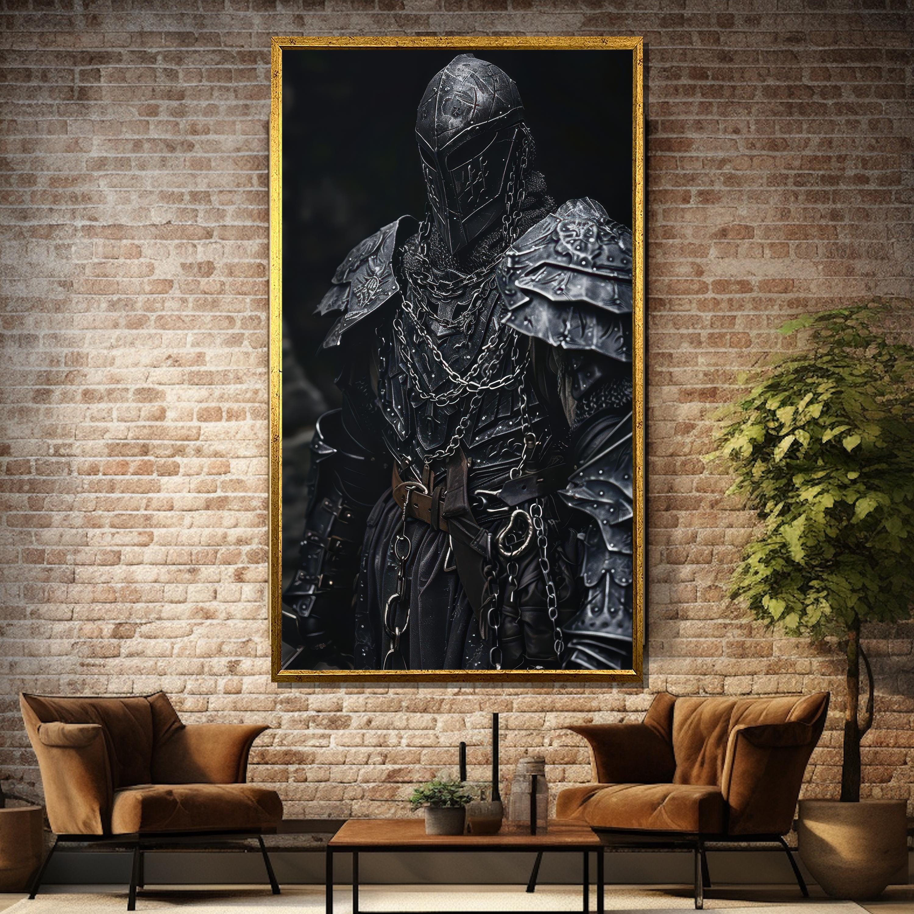 Dark Armored Knight Art, Gothic Warrior Canvas, Chains of the Fallen ...