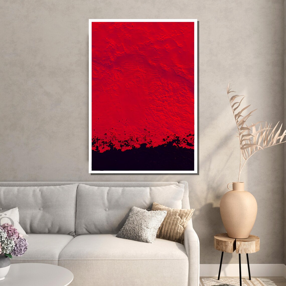 Intense Red Abstract Art, Bold Texture Canvas, Minimalist Red and Black ...
