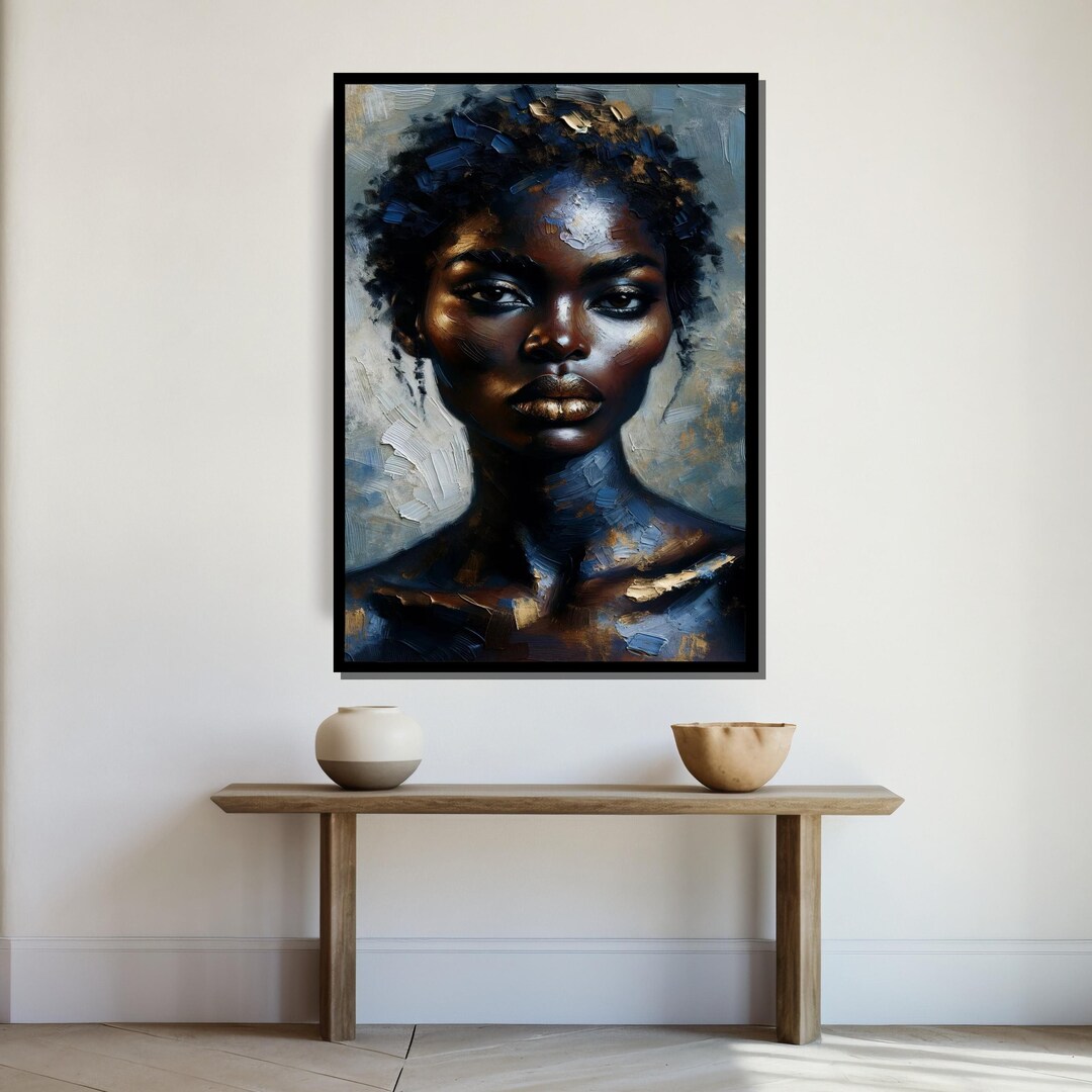 Radiant Portrait Canvas, Abstract Female Art, Golden Highlights Wall ...