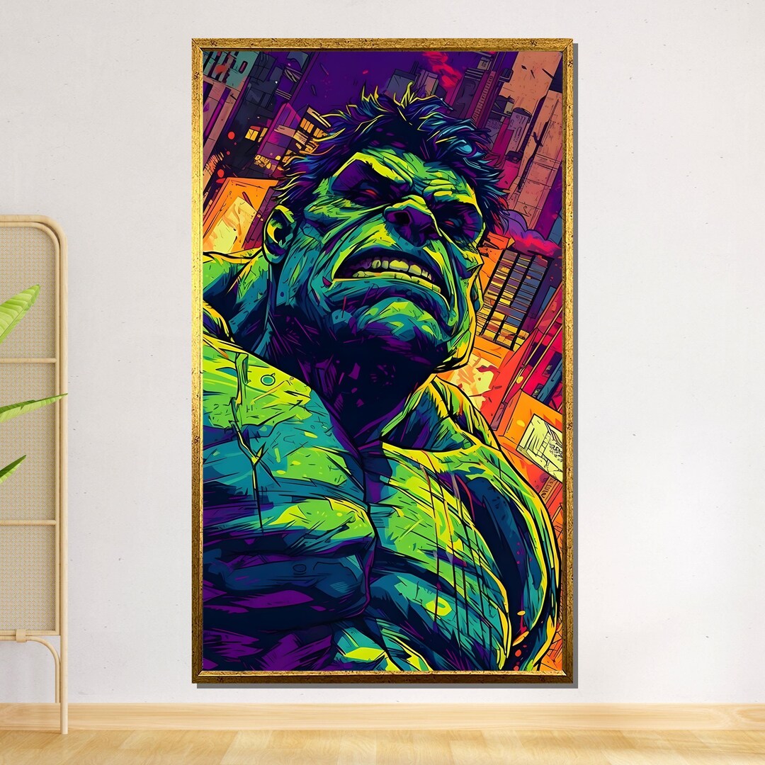Neon Rage Comic Art, Powerful Hero Canvas, Vibrant Hulk Poster, Pop Art ...