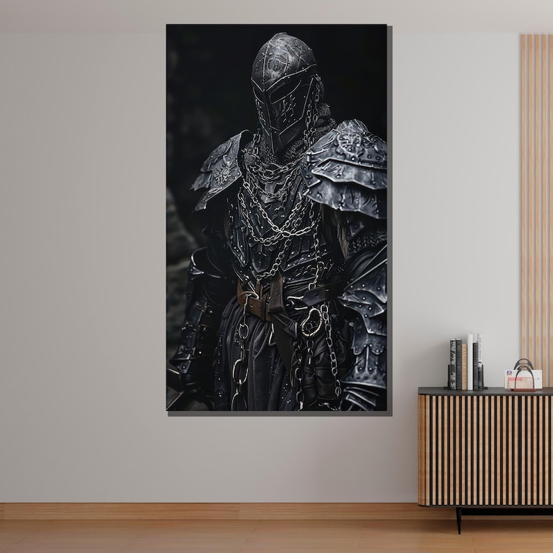 Dark Armored Knight Art, Gothic Warrior Canvas, Chains of the Fallen ...