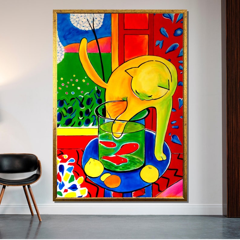 Henri Matisse - Cat Catching Fish Art, Playful Cat and Goldfish Canvas ...