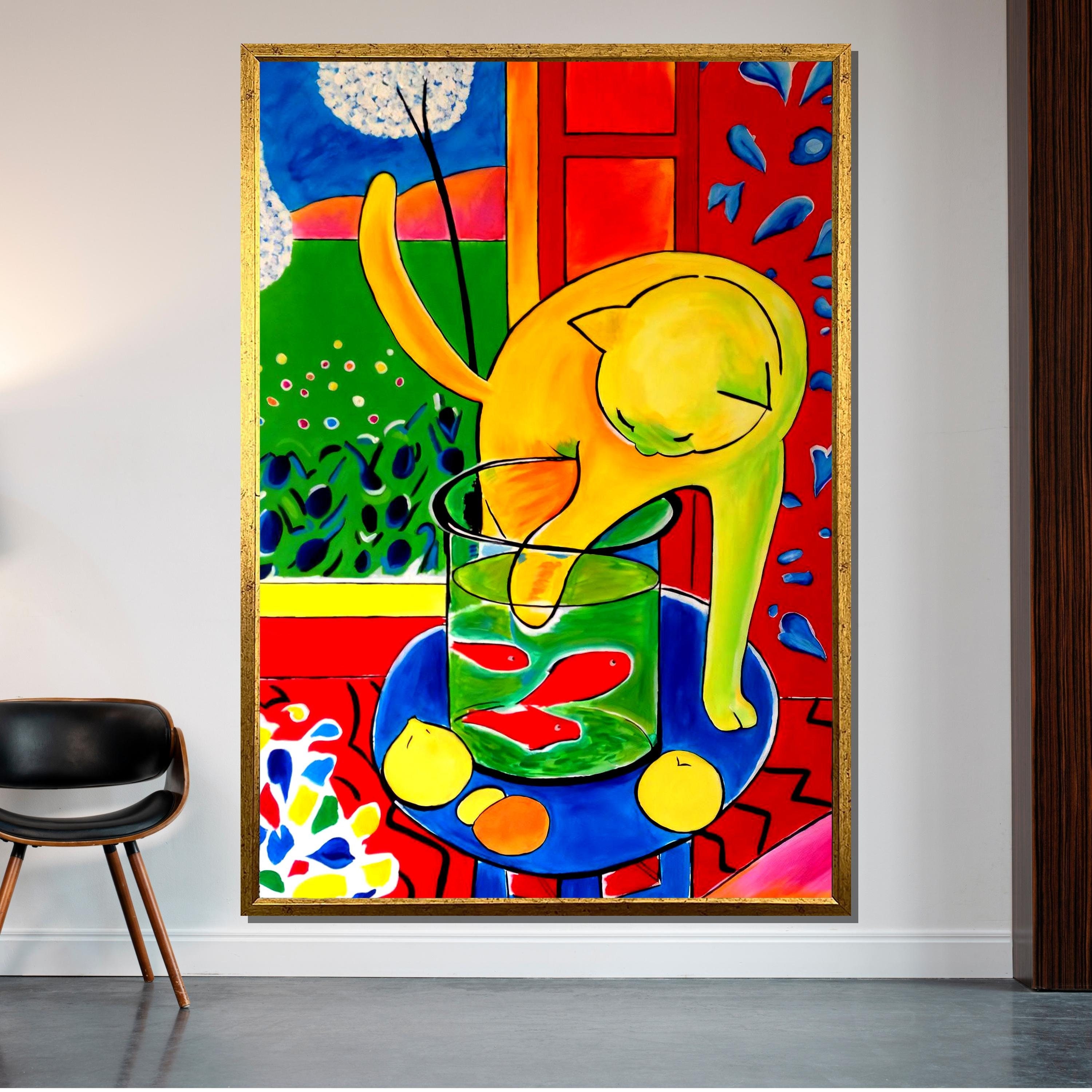 Henri Matisse - Cat Catching Fish Art, Playful Cat and Goldfish Canvas ...