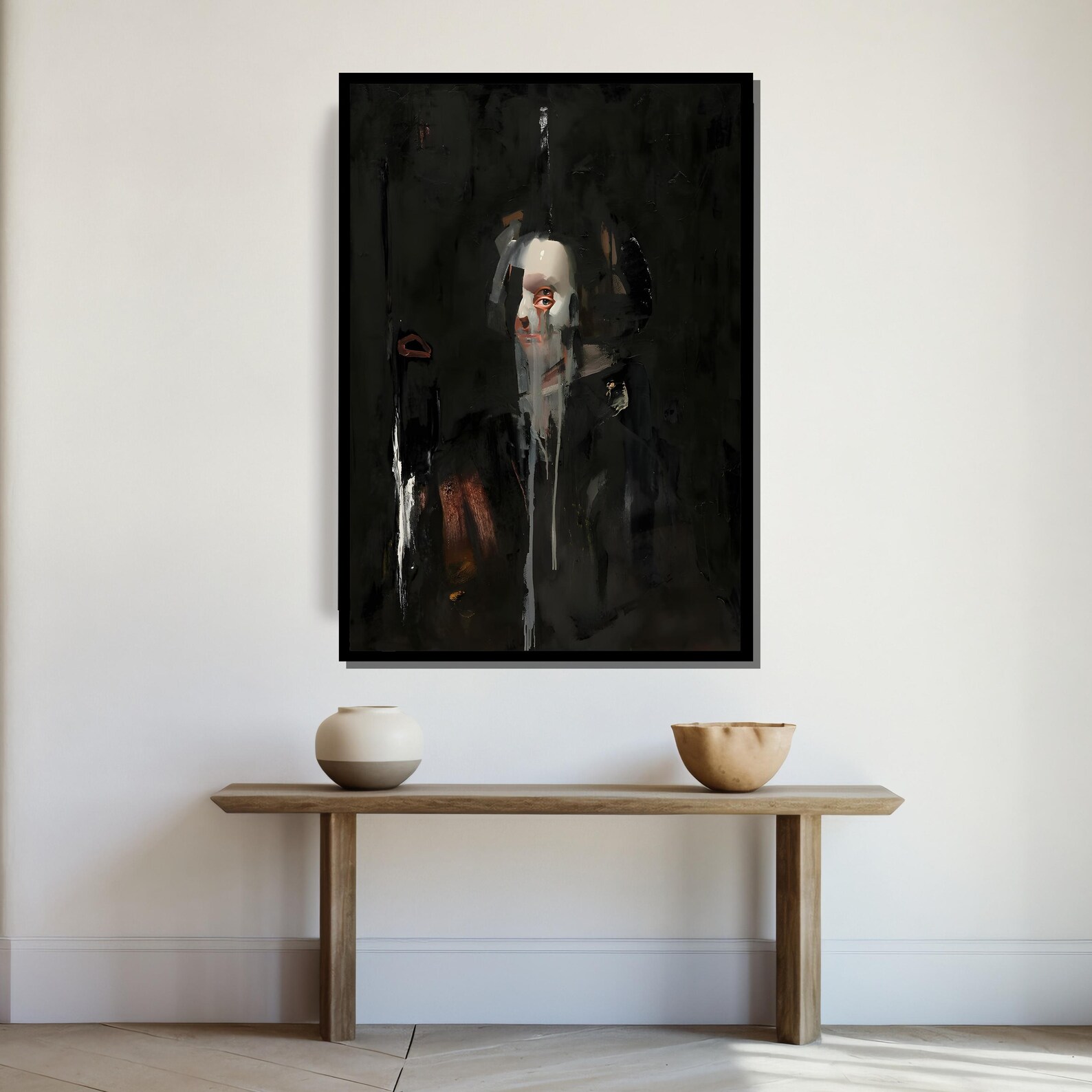 Abstract Dark Portrait Canvas, Mysterious Expressionist Art, Modern ...