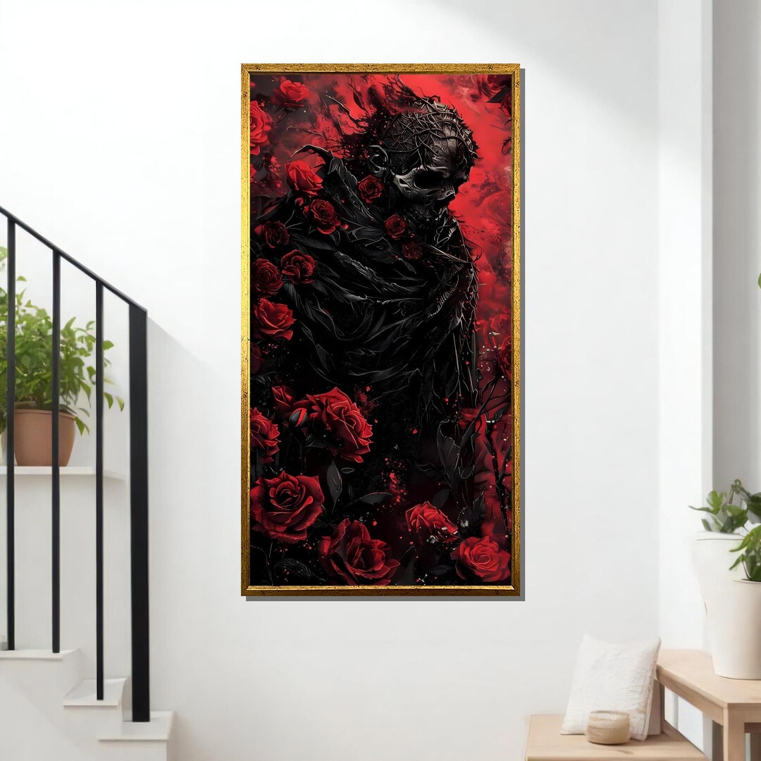Dark Rose Reaper Art, Gothic Skull and Thorns Poster, Romantic Macabre ...