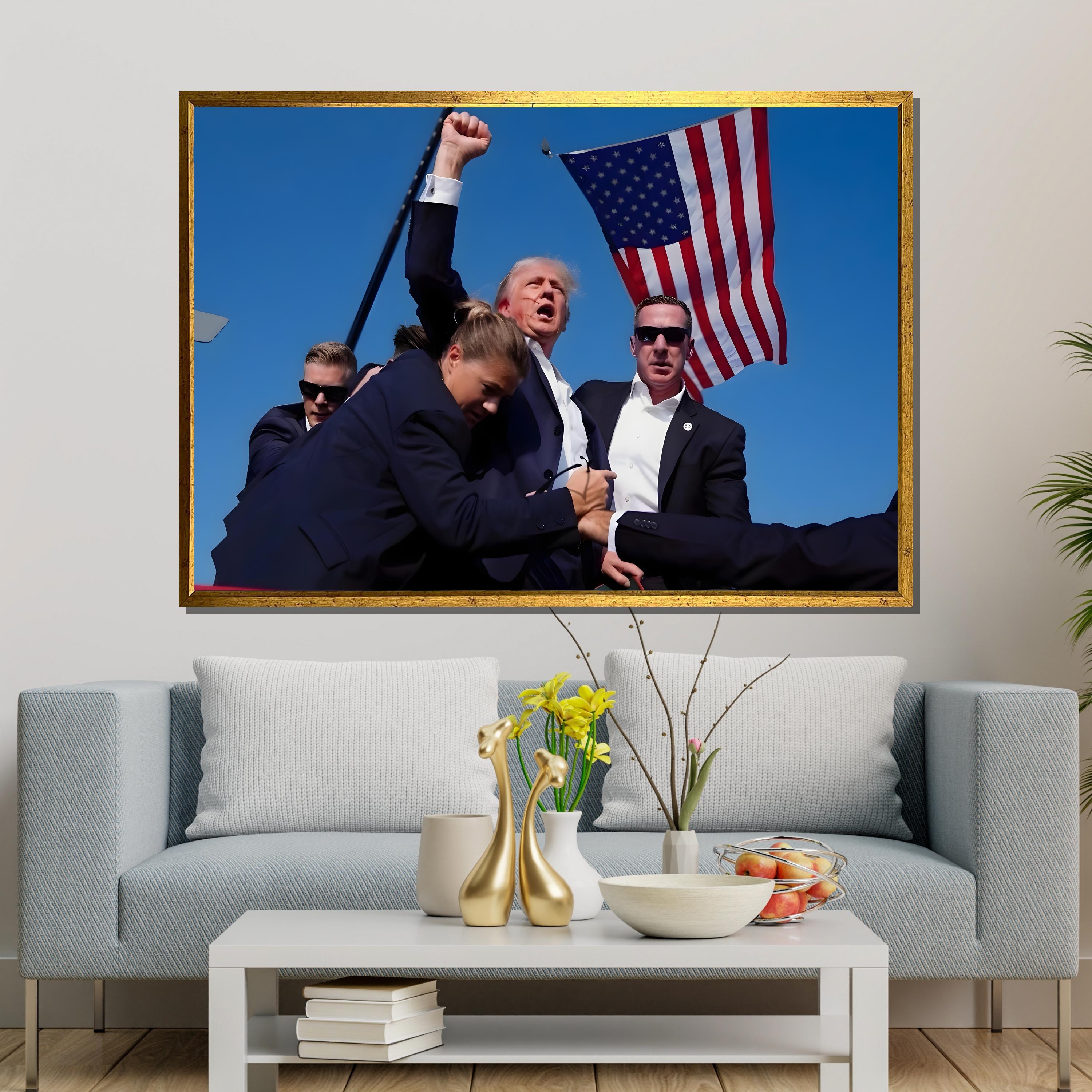 Trump Assassination Attempt Canvas, Presidential Security Art, Dramatic ...
