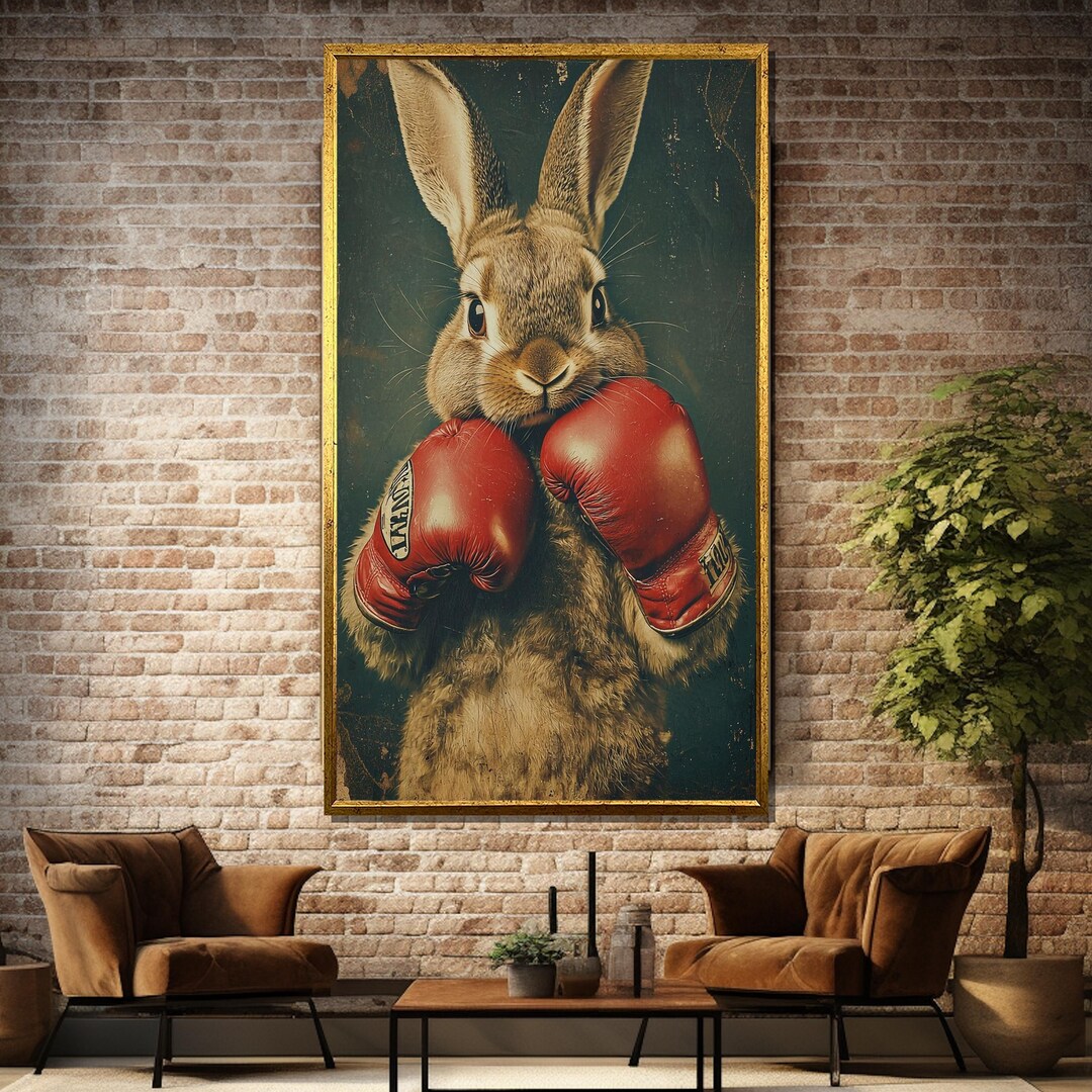 Boxing Bunny Canvas Art, Funny Animal Wall Print, Boxing Rabbit Poster ...