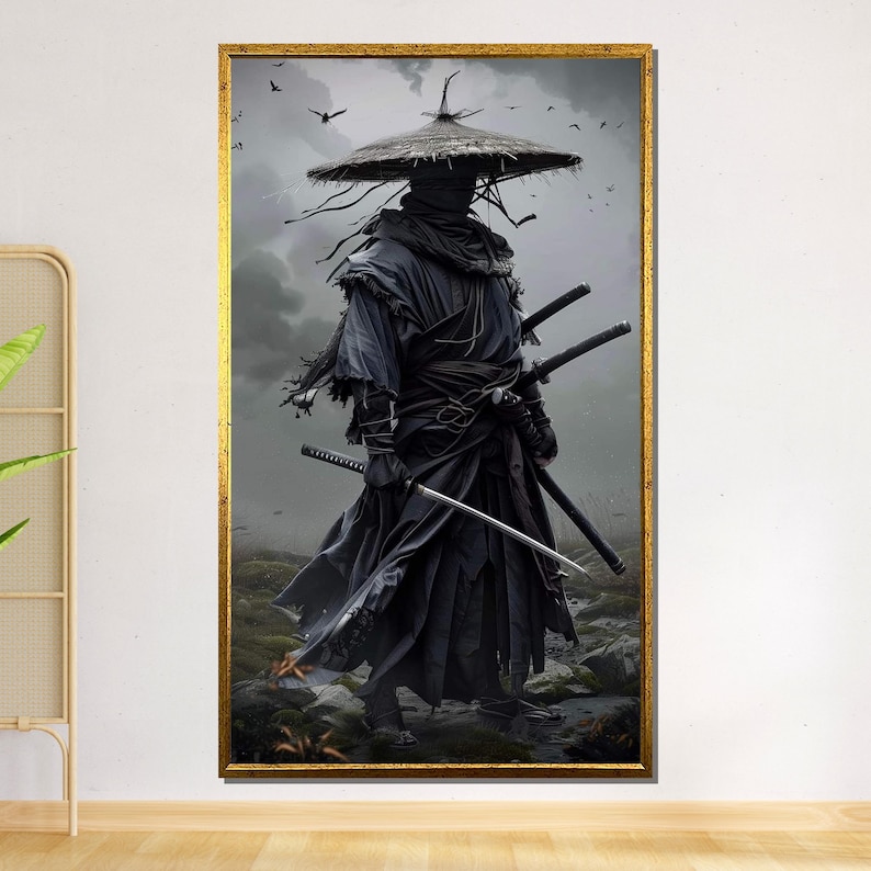 Lone Ronin Samurai Canvas, Dark Warrior Wall Art, Japanese Samurai ...