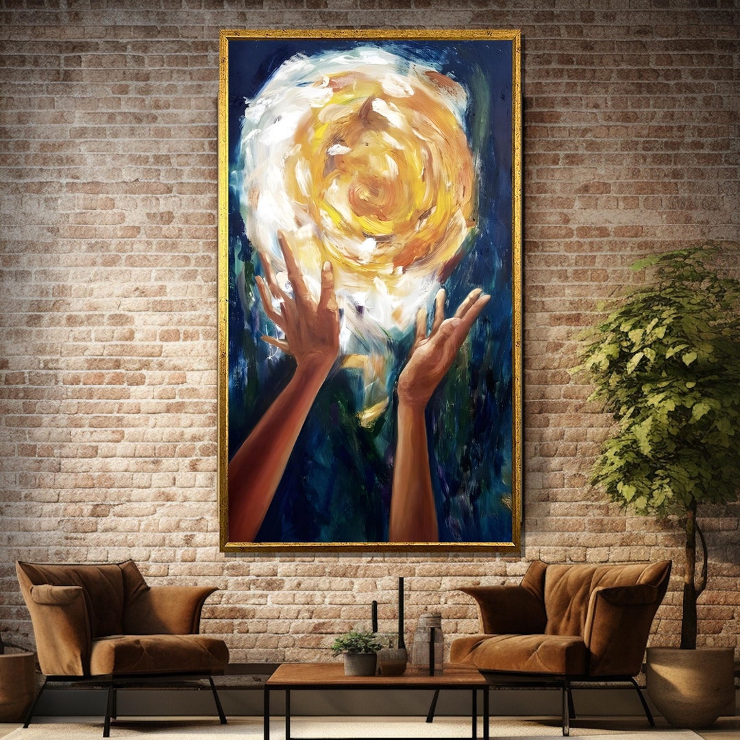 Reaching for the Sun, Abstract Hand Art, Inspirational Painting, Wall ...