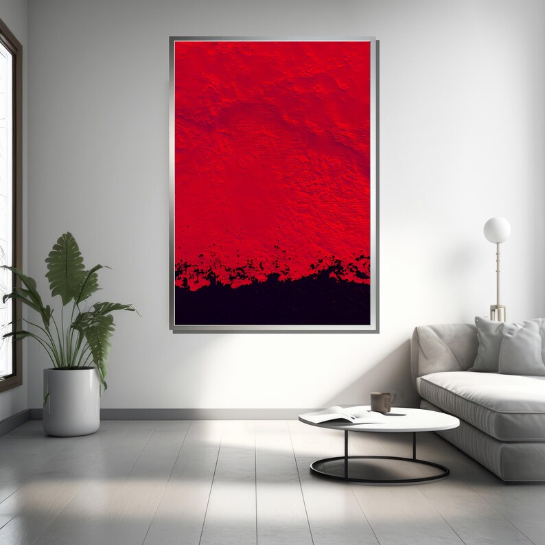 Intense Red Abstract Art, Bold Texture Canvas, Minimalist Red and Black ...