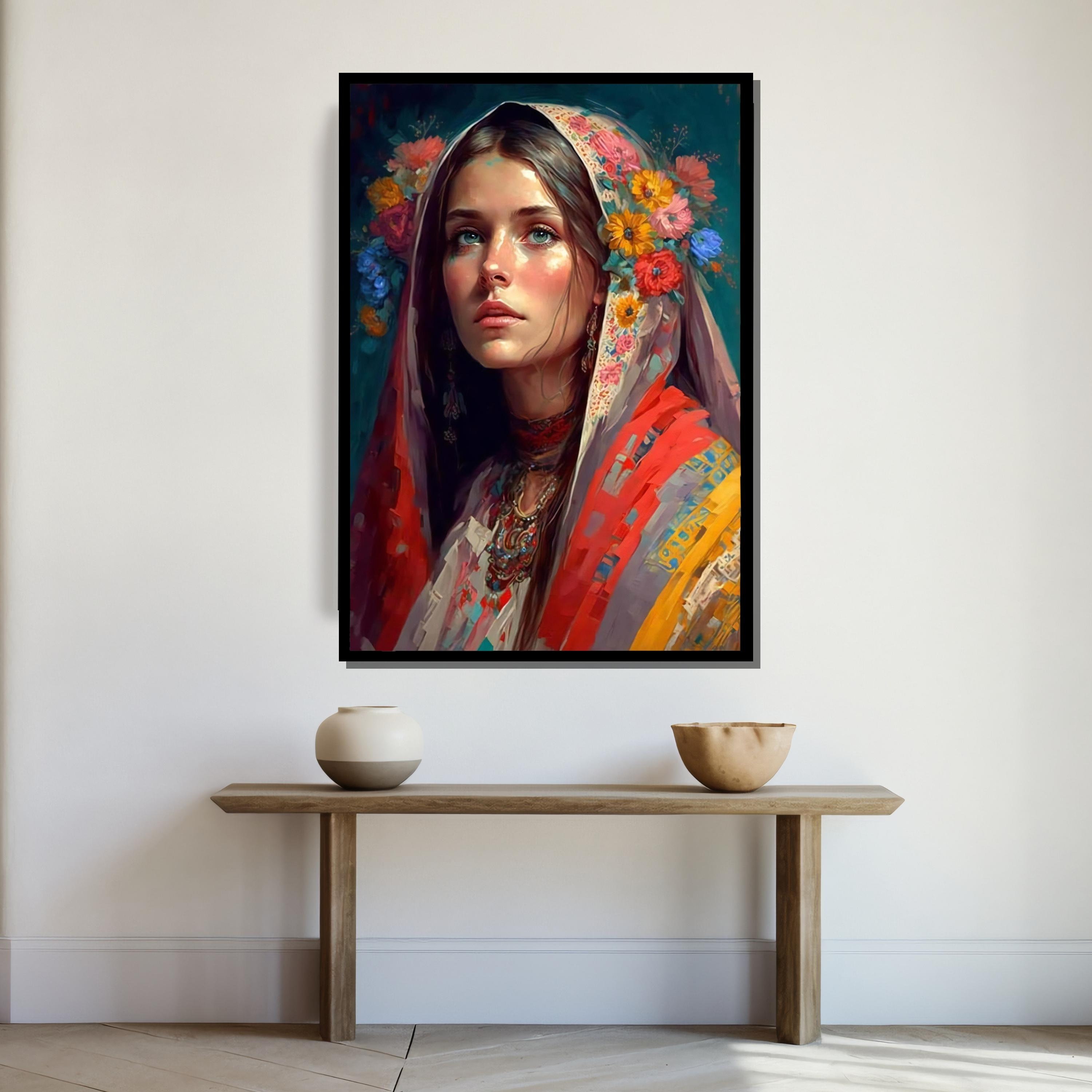 Ethereal Maiden Canvas, Slavic Girl Wall Art, Floral Adorned Portrait ...