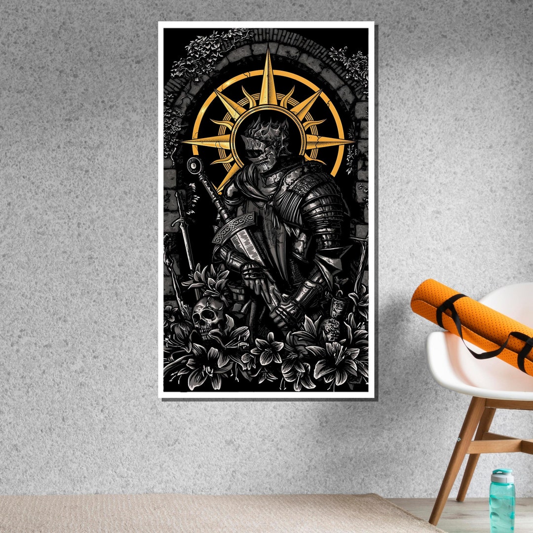 Dark Knight of the Sun Art, Gothic Medieval Warrior Poster, Skeleton ...