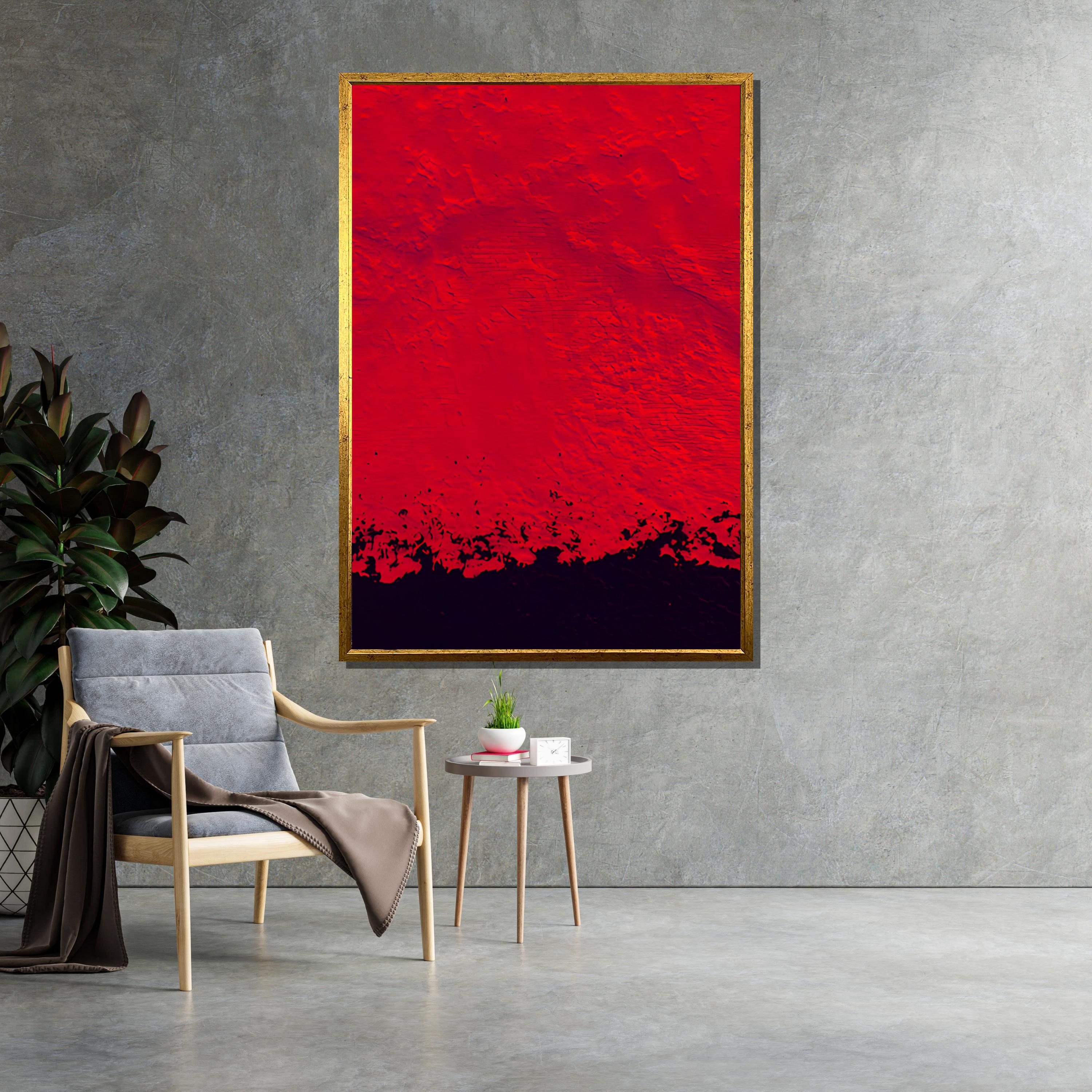 Intense Red Abstract Art, Bold Texture Canvas, Minimalist Red and Black ...