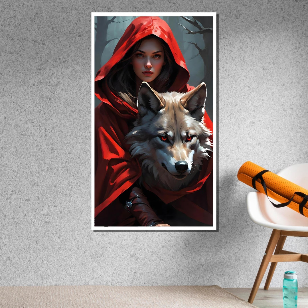 Red Riding Hood and Wolf Art, Gothic Fantasy Wall Print, Dark Fairy ...