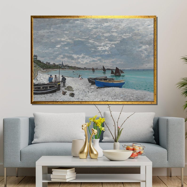 Claude Monet Beach Scene, Boats on a Pebbled Shore, French Coastal ...