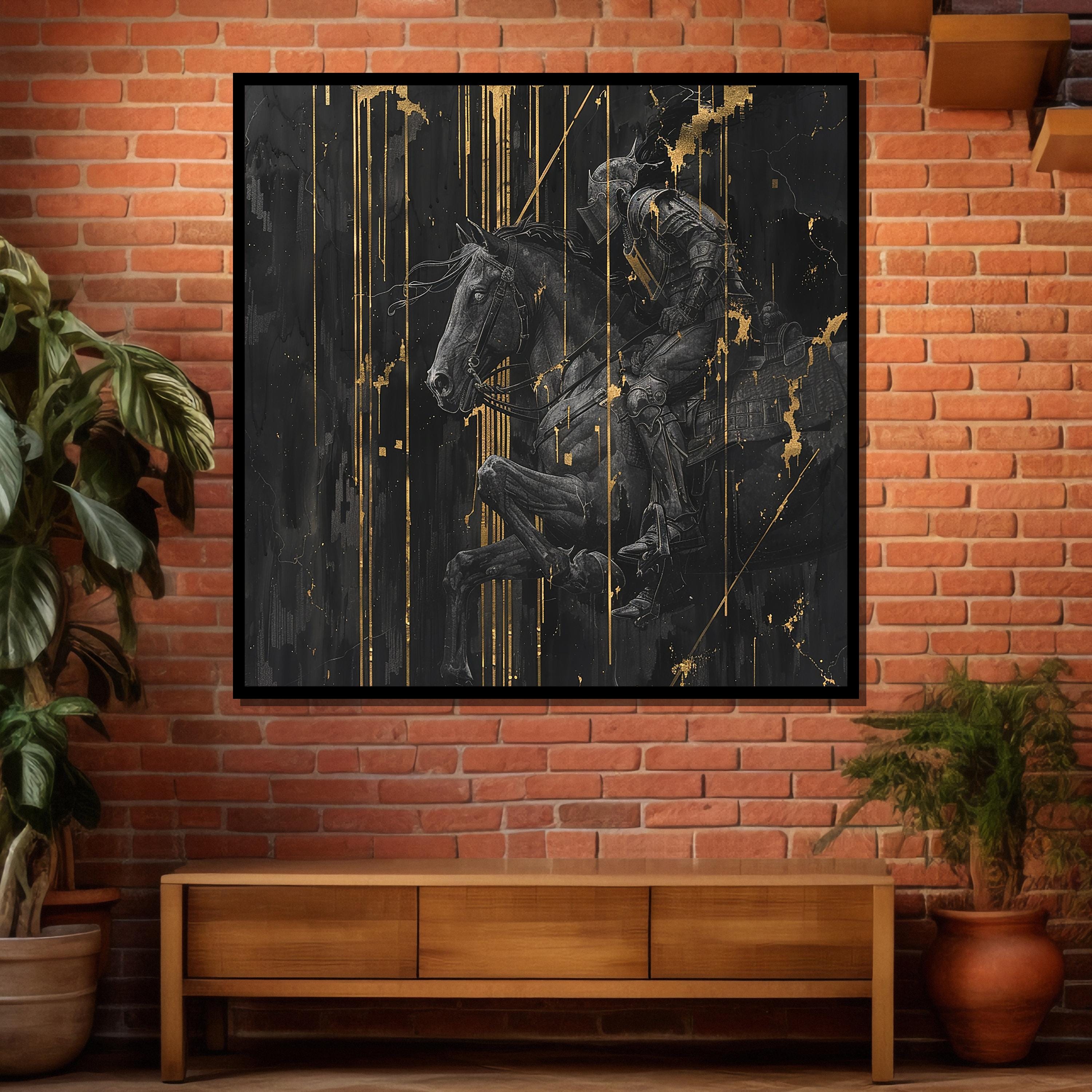 Majestic Knight in Armor Art, Dark Medieval Warrior Canvas, Gold ...