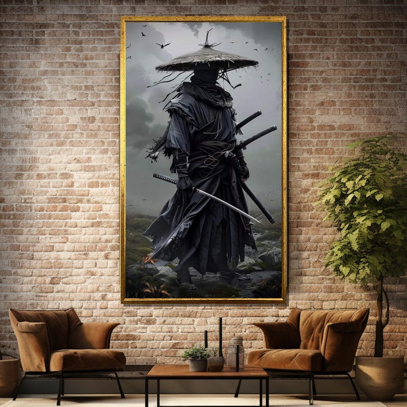 Lone Ronin Samurai Canvas, Dark Warrior Wall Art, Japanese Samurai ...