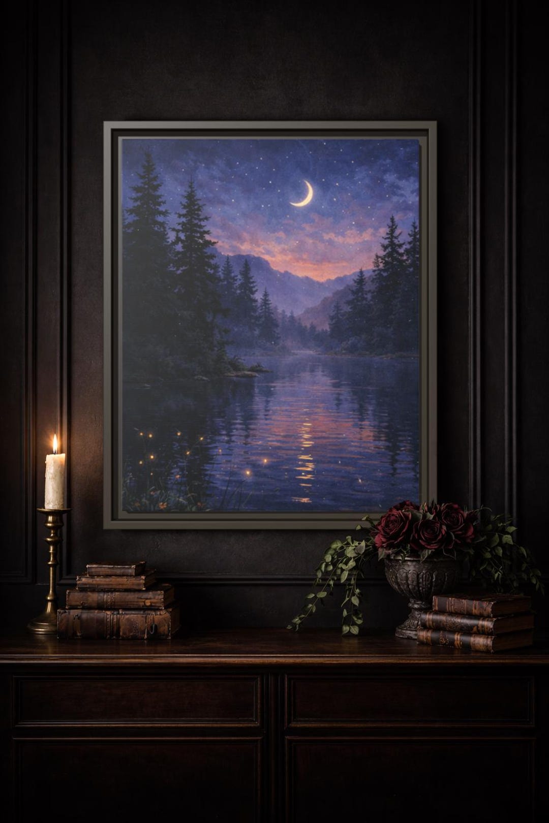 Moonlit Lake Canvas Print: Starry Night, Pine Tree Landscape - Etsy