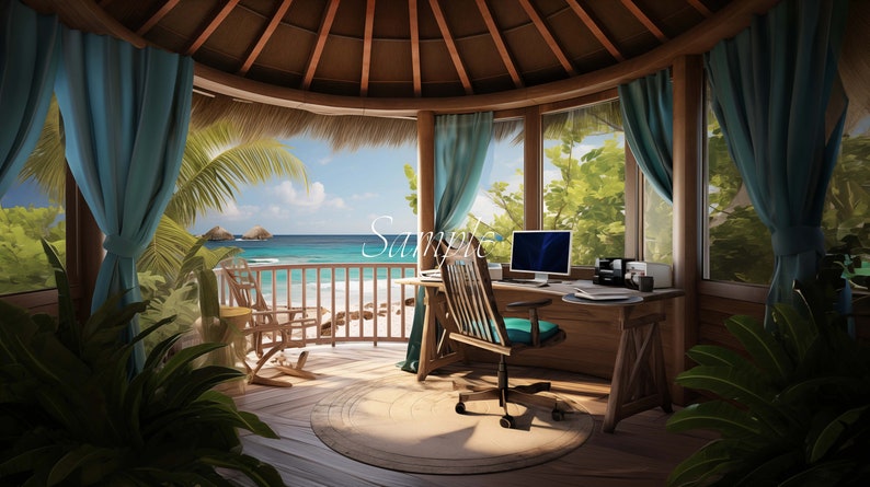 Beach Digital Office Background for Zoom Meetings - Etsy