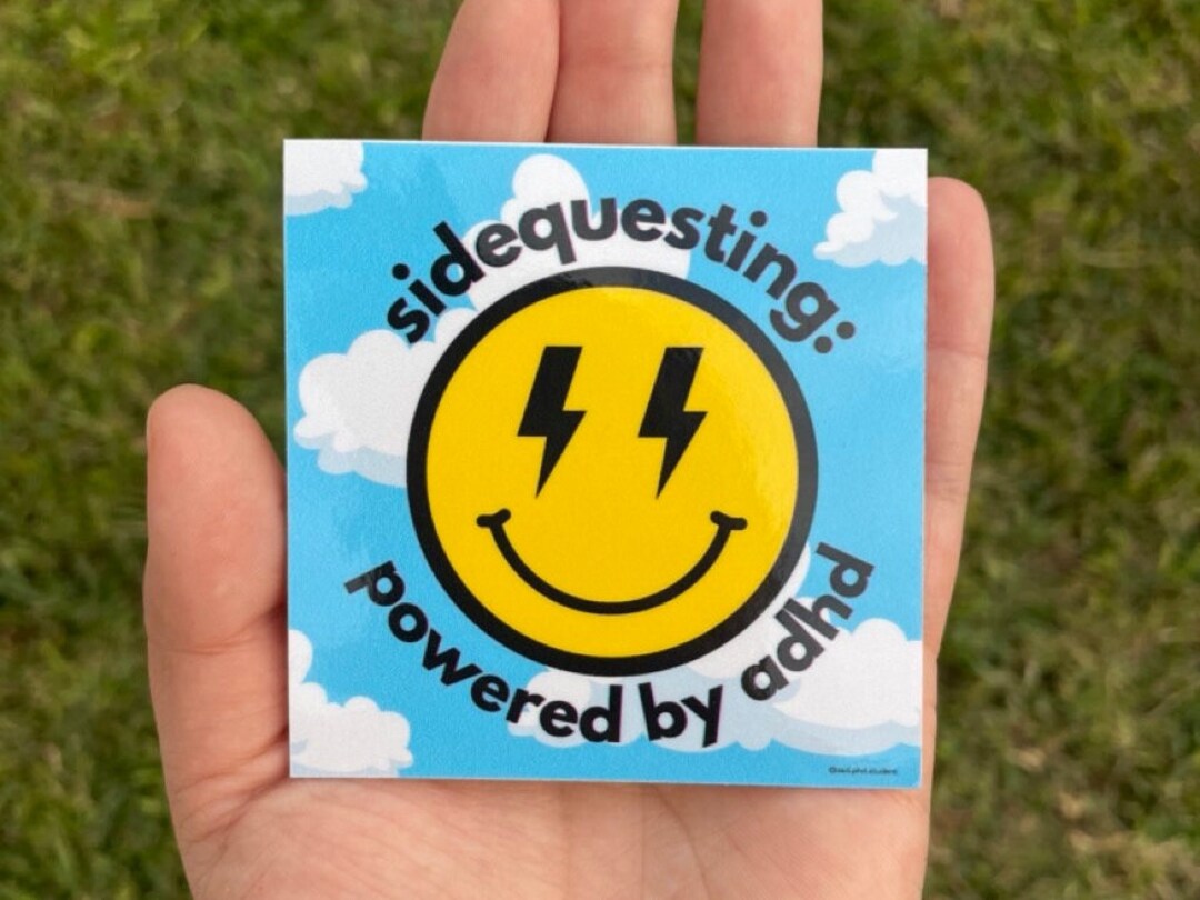 Sidequesting Powered by ADHD Funny Smiley Face Neurodivergent Gaming ...