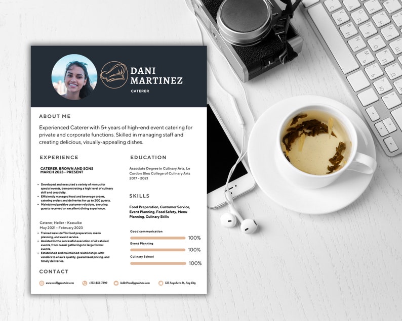 Catering Resume Template, Editable Catering CV, Professional Resume ...