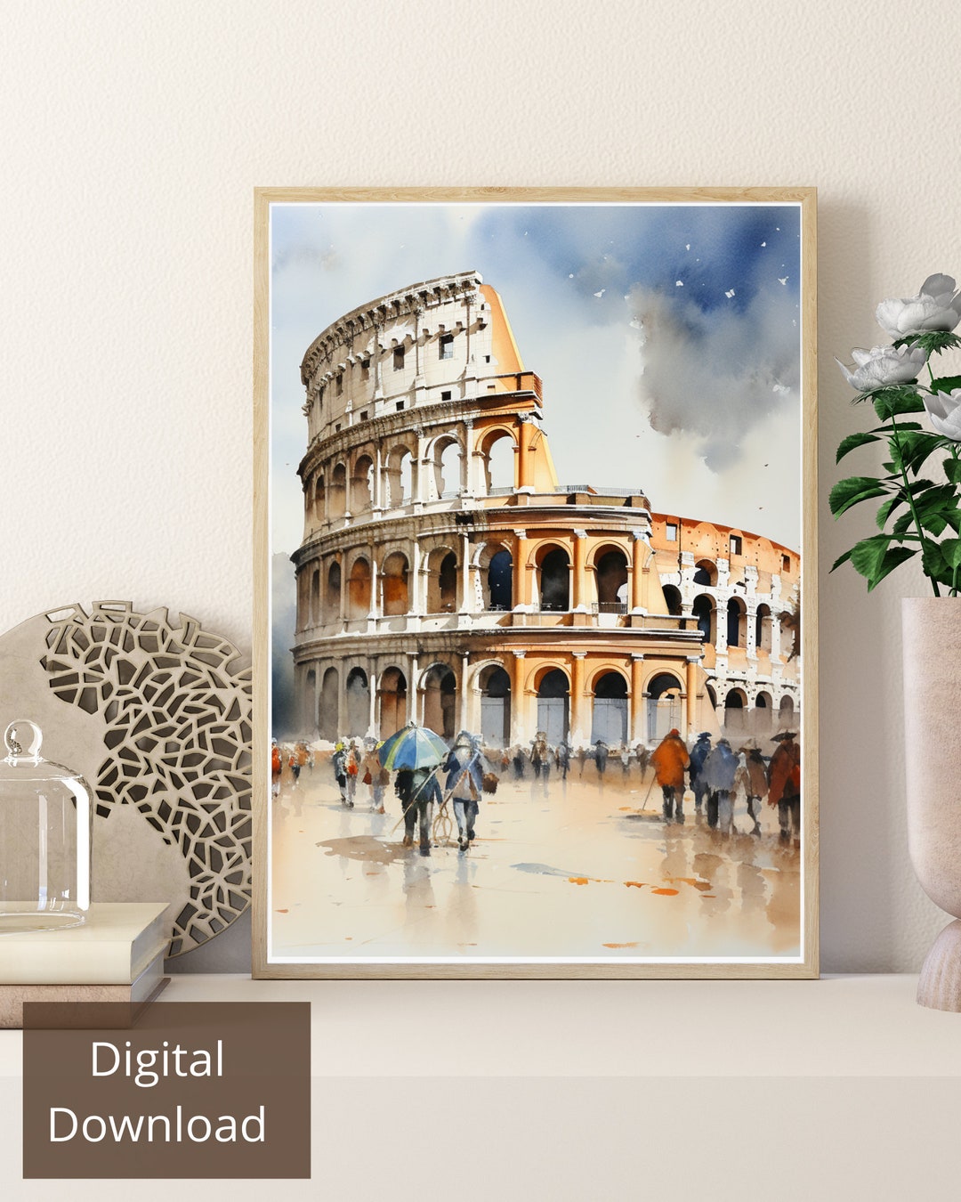 Rome Colosseum Painting, Watercolor Landscape Colosseum, Art Lovers ...