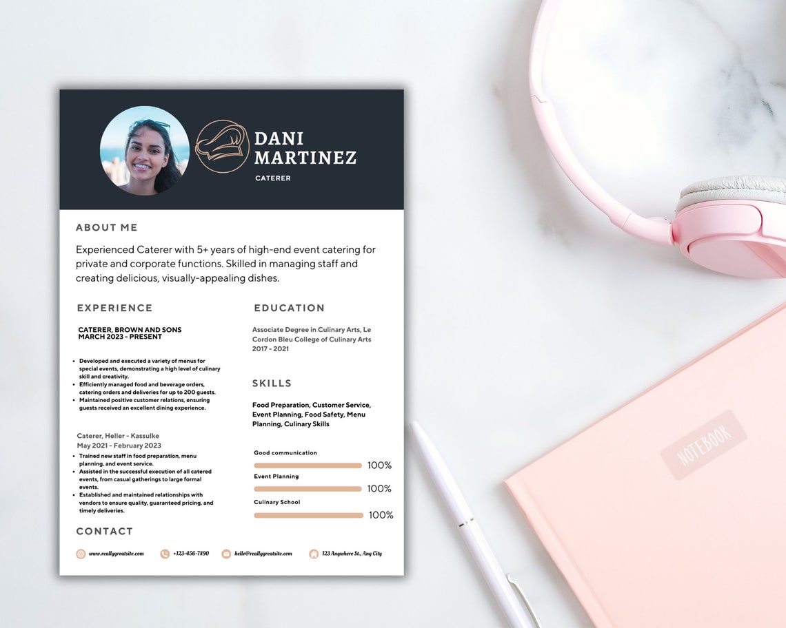 Catering Resume Template, Editable Catering CV, Professional Resume ...