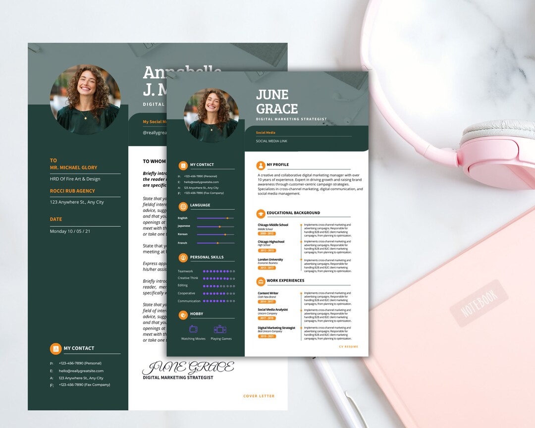 Social Media Resume Template, Editable Resume Design, Social Media ...