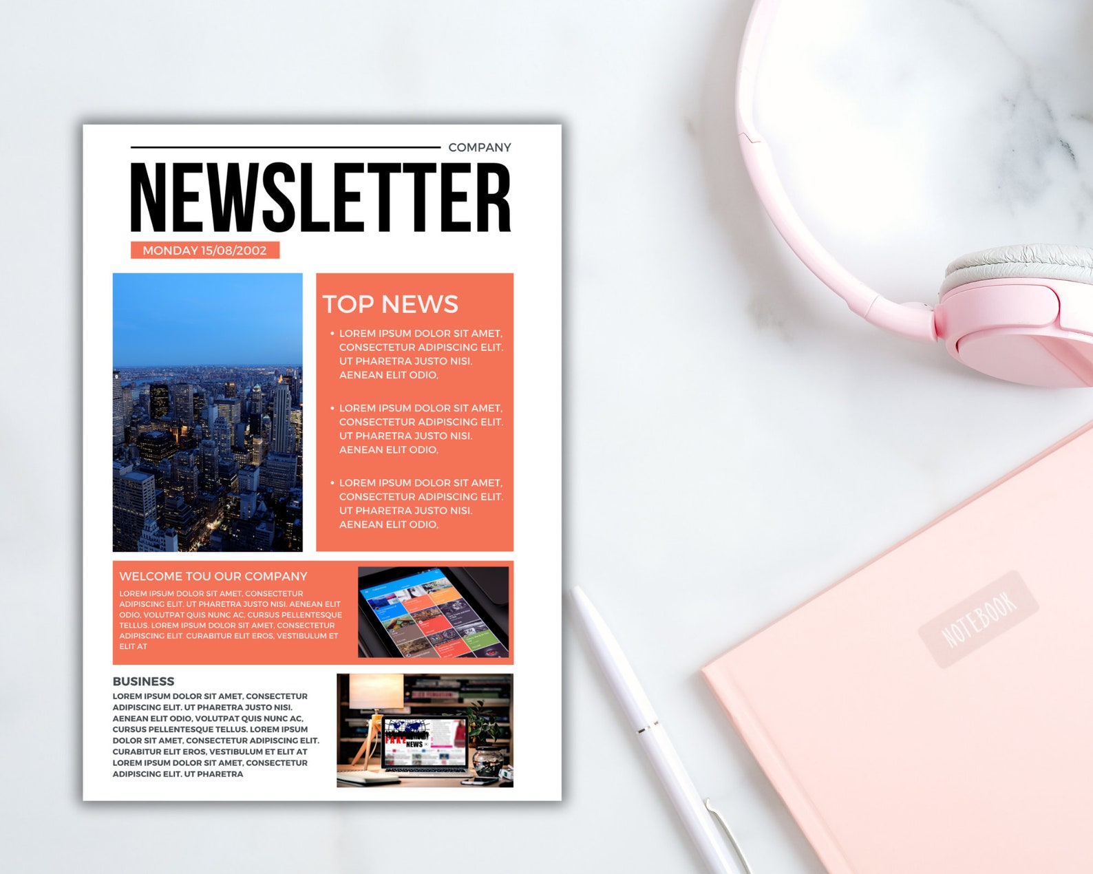 Editable Newsletter Template, Printable Newsletter Design, Newsletter ...