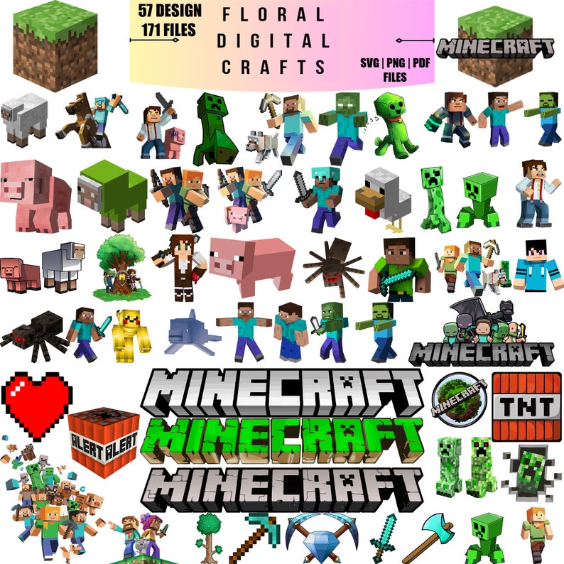 Minecraft Bundle Game Chracters, Svg Png Sticker Print Pdf, Tshirt ...