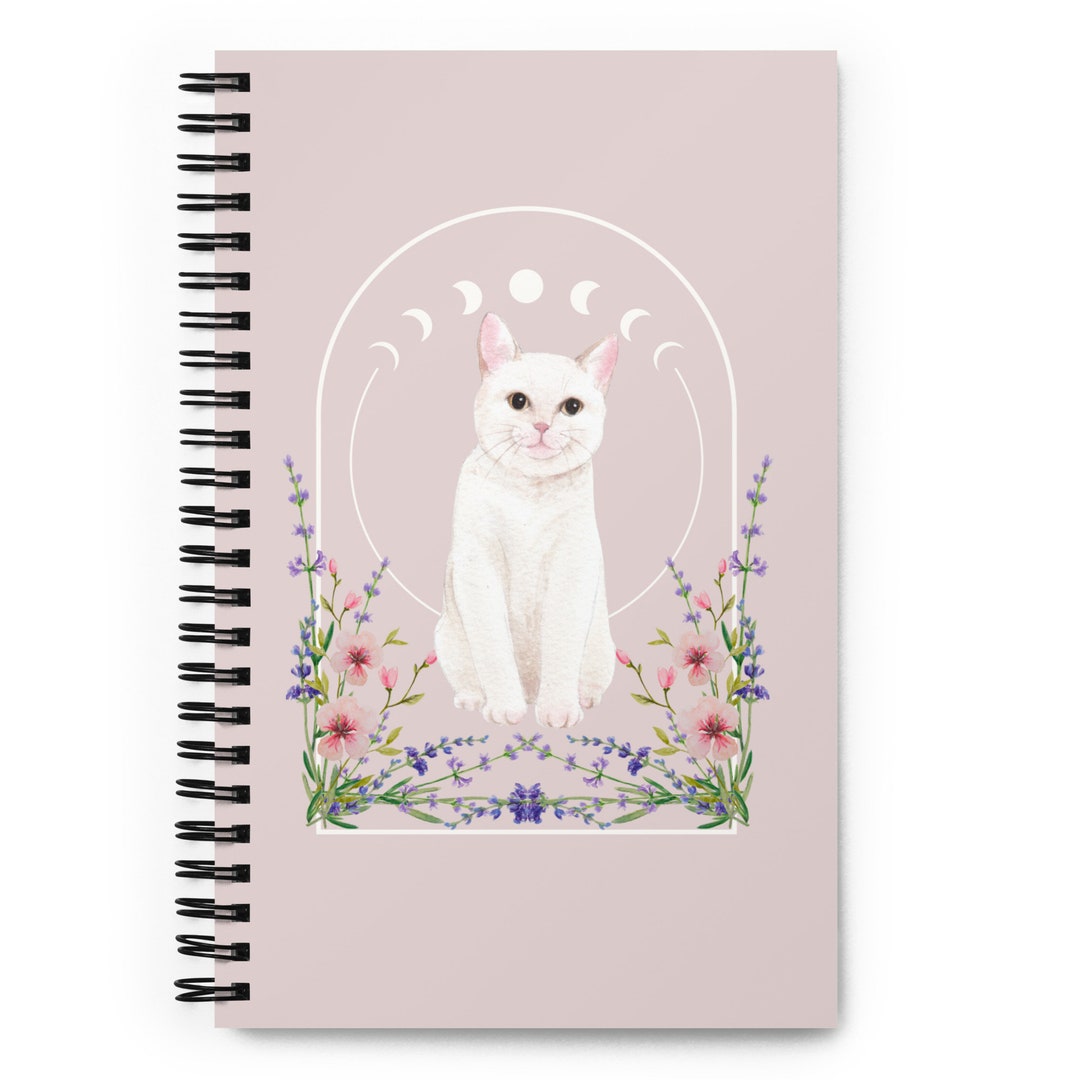 Cottagecore Floral White Cat Bullet Journal / Spiral Bound Dot Grid ...