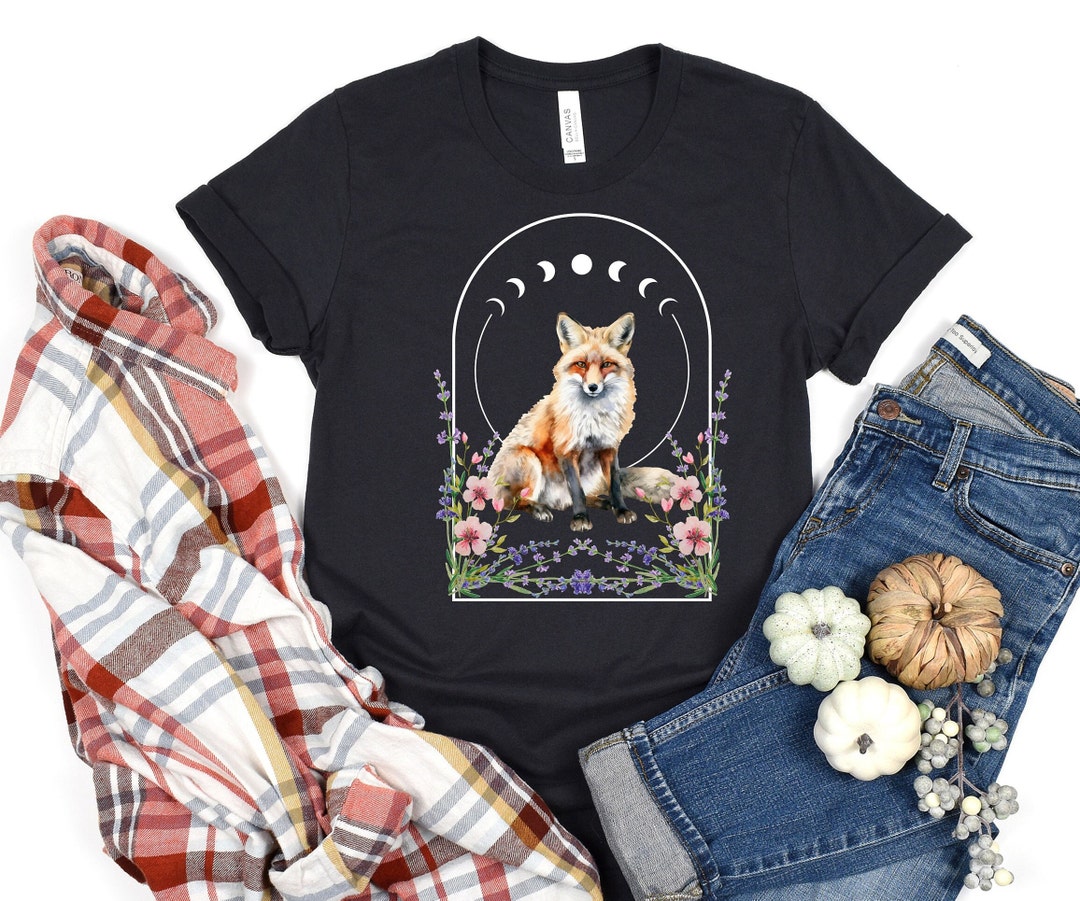 Whimsical Fox Cottagecore Graphic T-shirt / Bella and Canva Printed Tee ...