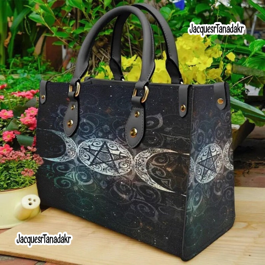 Triple Moon Wicca Black Handbag, Triple Moon Wicca Leather Bag,triple ...